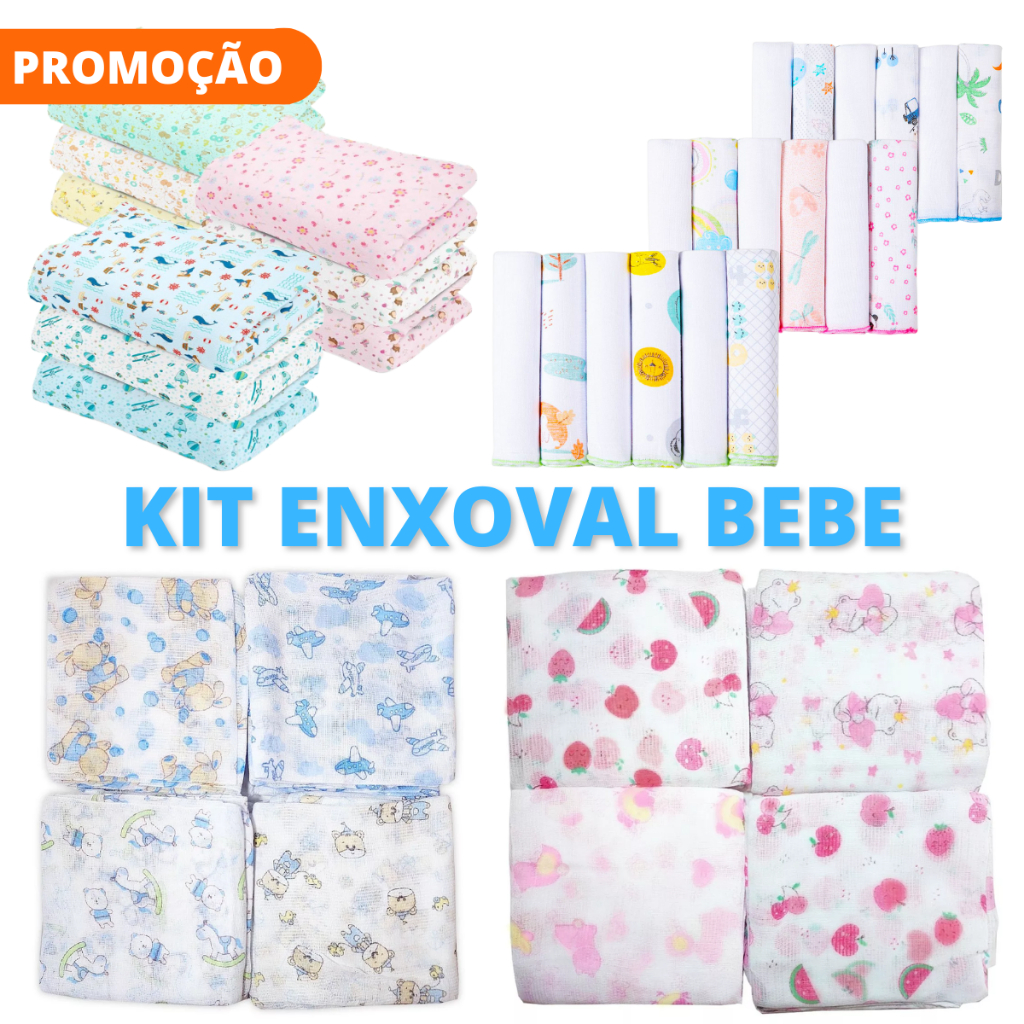 Kit Enxoval Bebê 24 Peças Maternidade Completo 15 Fraldas De Pano 3 ...