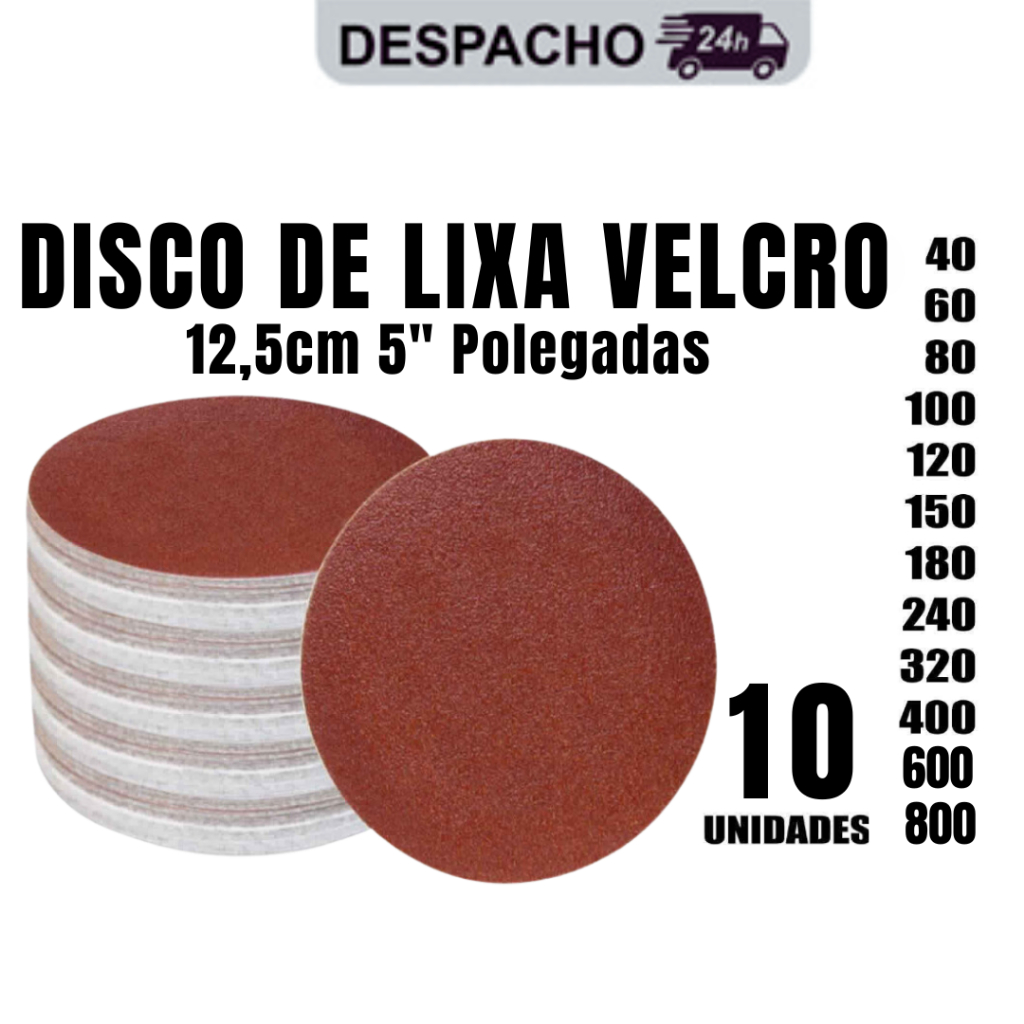 Kit 10 Disco Lixa Velcro 125mm Sem Furos Lixadeira Roto Orbital para ...