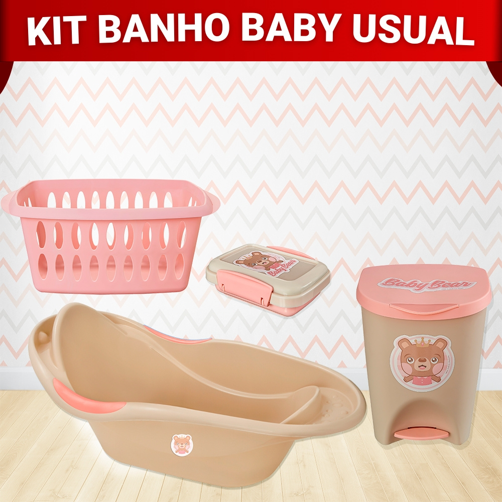 Kit Banho Infantil Completo Banheira Cesto Lixeira c/ Tampa Pedal ...