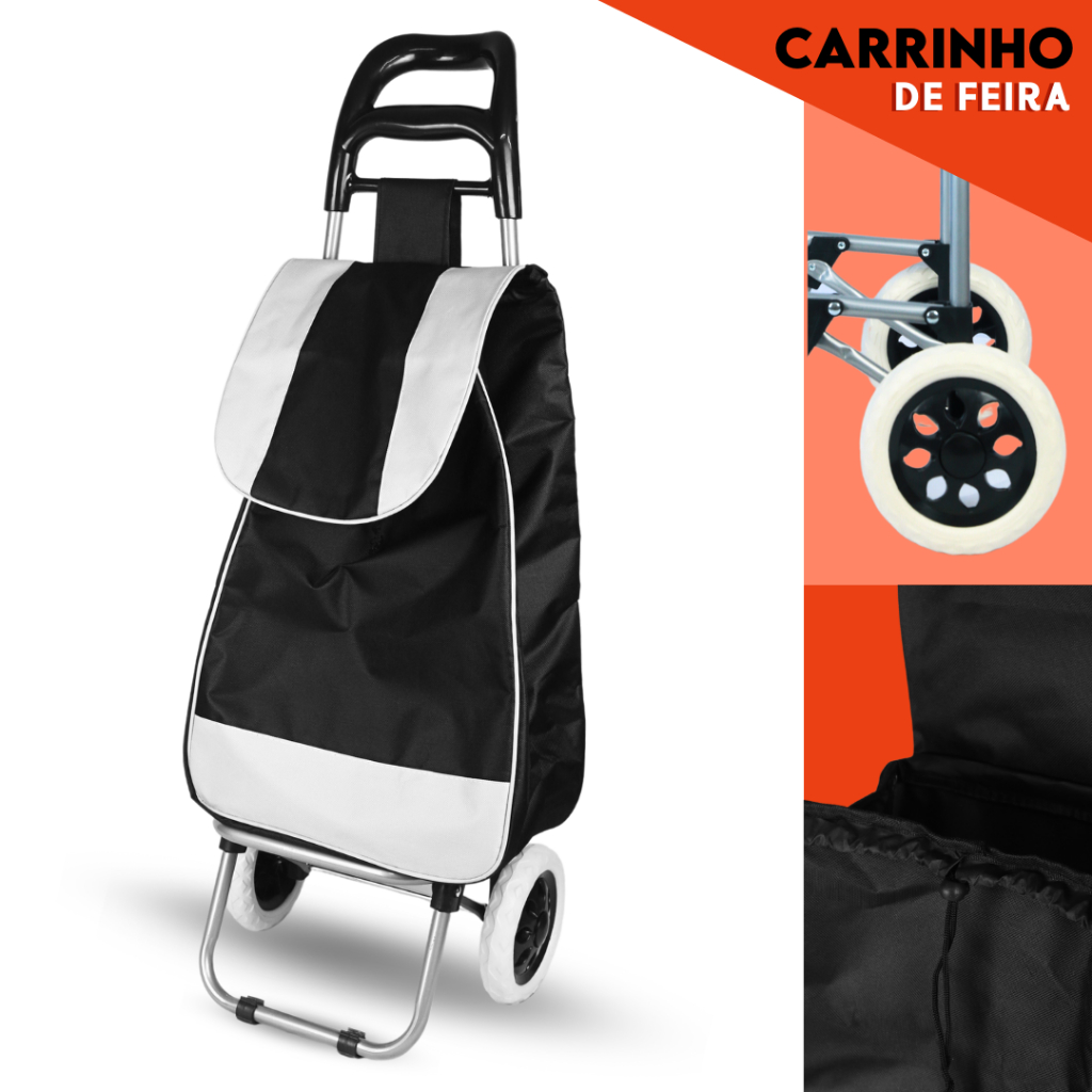Carrinho De Feira Dobrável Preto Suporta 30 Kg Shopee Brasil