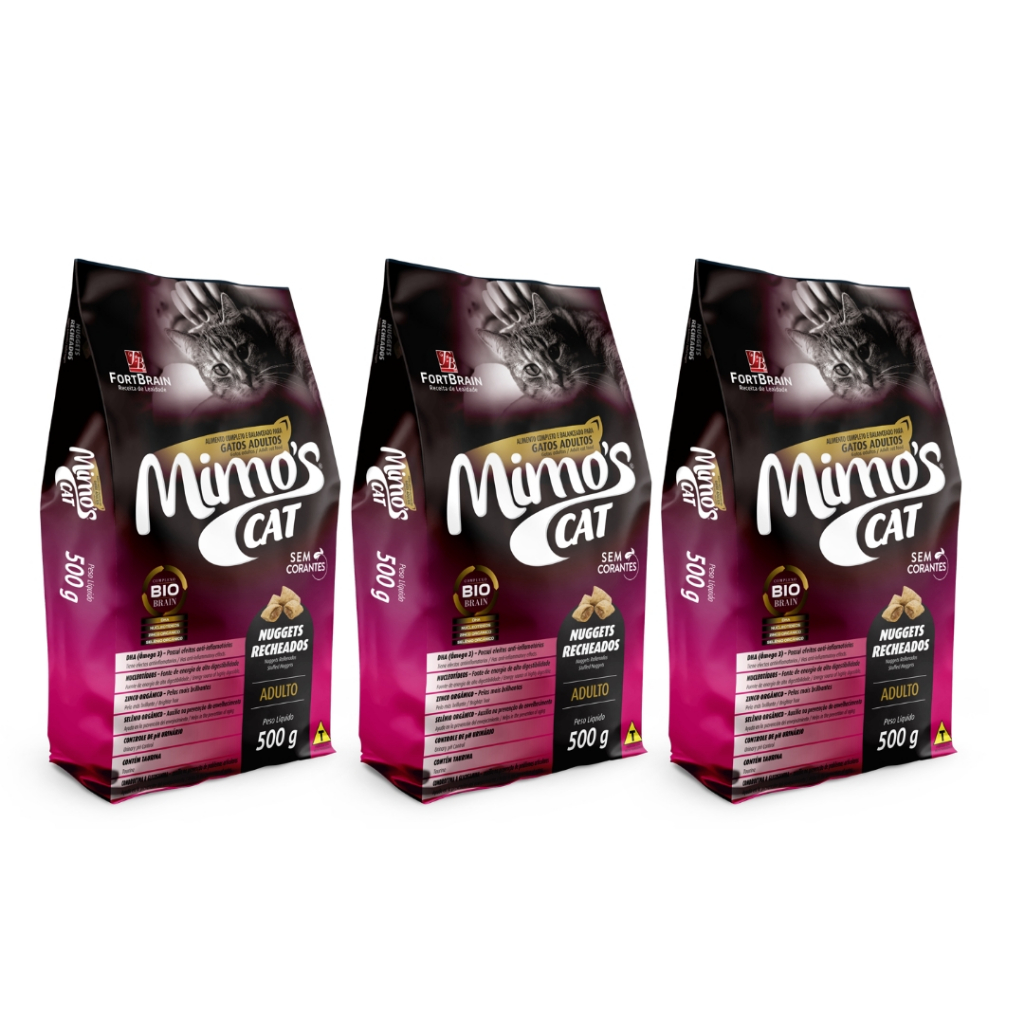 Kit 3 Mimos Cat Nuggets Recheados para Gatos 500g | Shopee Brasil