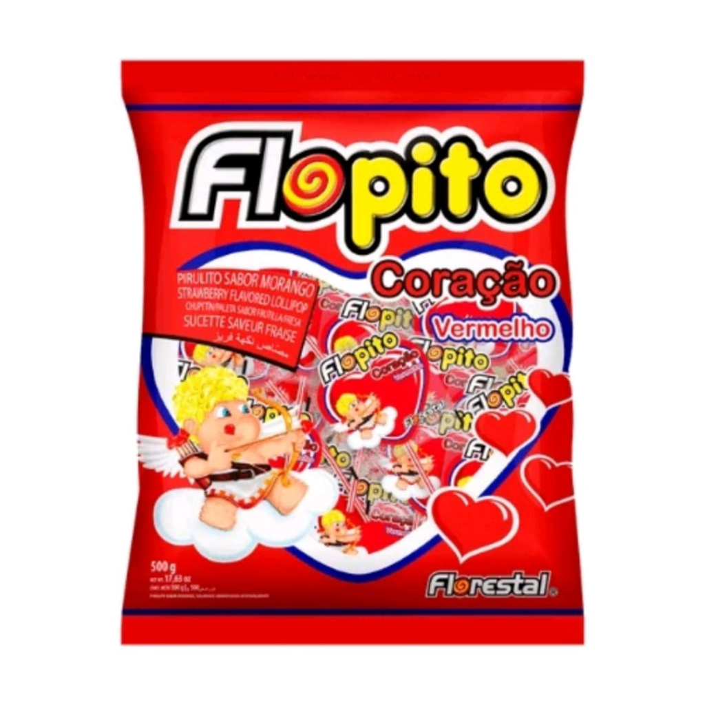 Pacote Pirulito Coração 500gr Flopito Doce Vermelho Florestal Morango C ...