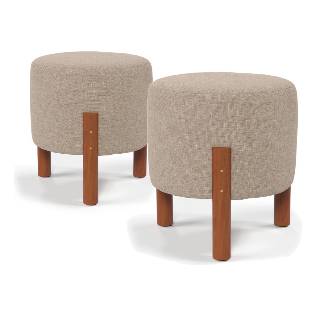 Kit 2 Puff Banquinho Decorativo Linho Luxo Pés Maciça - Várias Cores ...