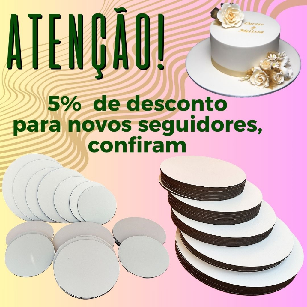 Kit com 3 unid Cake board MDF 3mm, tamanho variado, tabuleiro, suporte ...