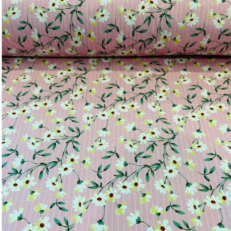 Tecido tricoline estampado floral rosa listrado P 12 metros | Shopee Brasil