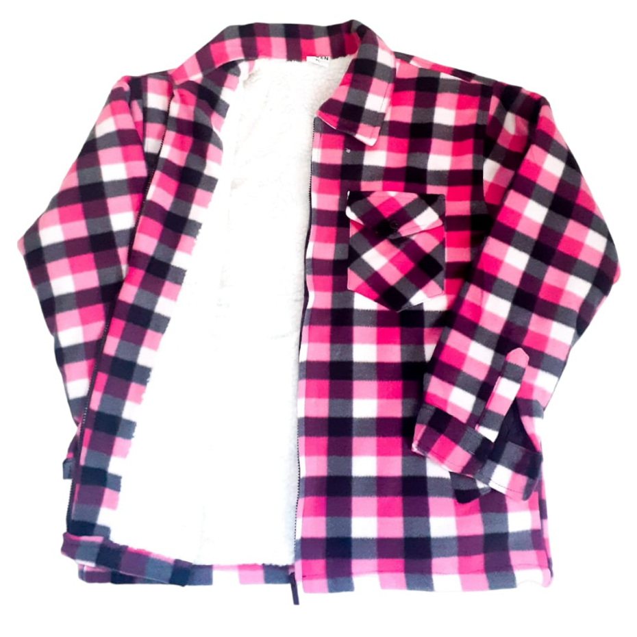 Jaqueta Xadrez De lã Rosa Feminina Forrada Com zíper Casaco Casual Manga Longa | Shopee Brasil