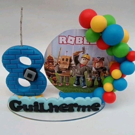 topo de bolo Roblox em biscuit. mini painel personalizado com biscuit ...