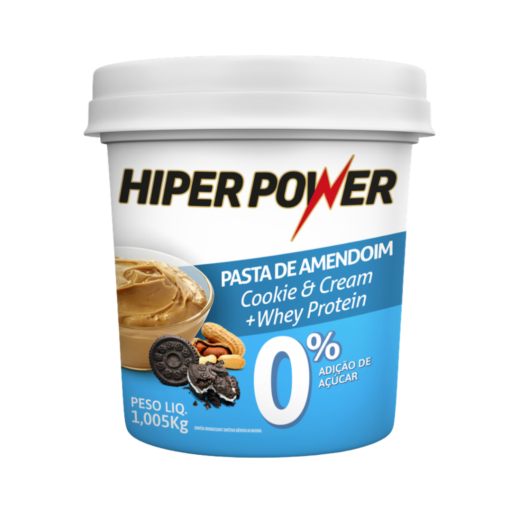 Pasta De Amendoim Cookie & cream + Whey Protein Hiper Power 1kg ...