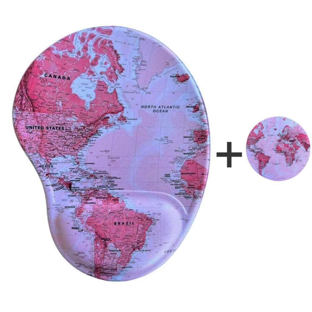 Mouse Pad Mapa Mundi Rosa E Porta Copo | Shopee Brasil