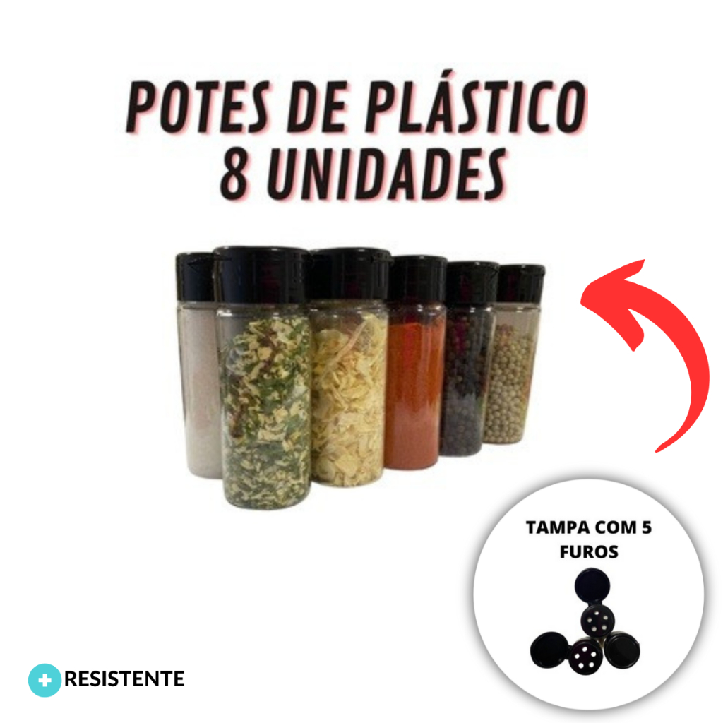Kit 8 Potes Tempero Condimento Tampa Dosadora Plático 100ML | Shopee Brasil