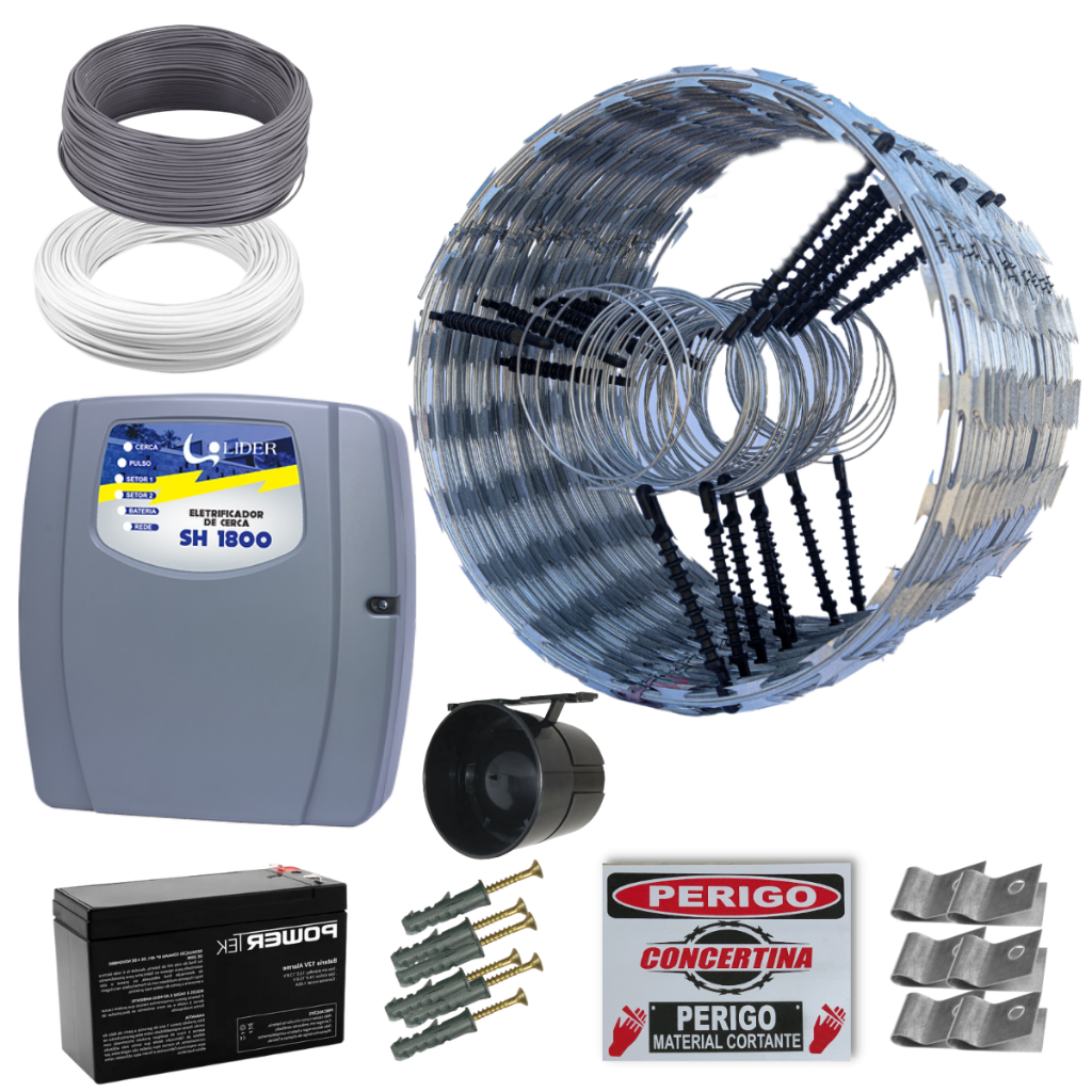 10 metros de Concertina eletrificada completa com central Wifi e ...