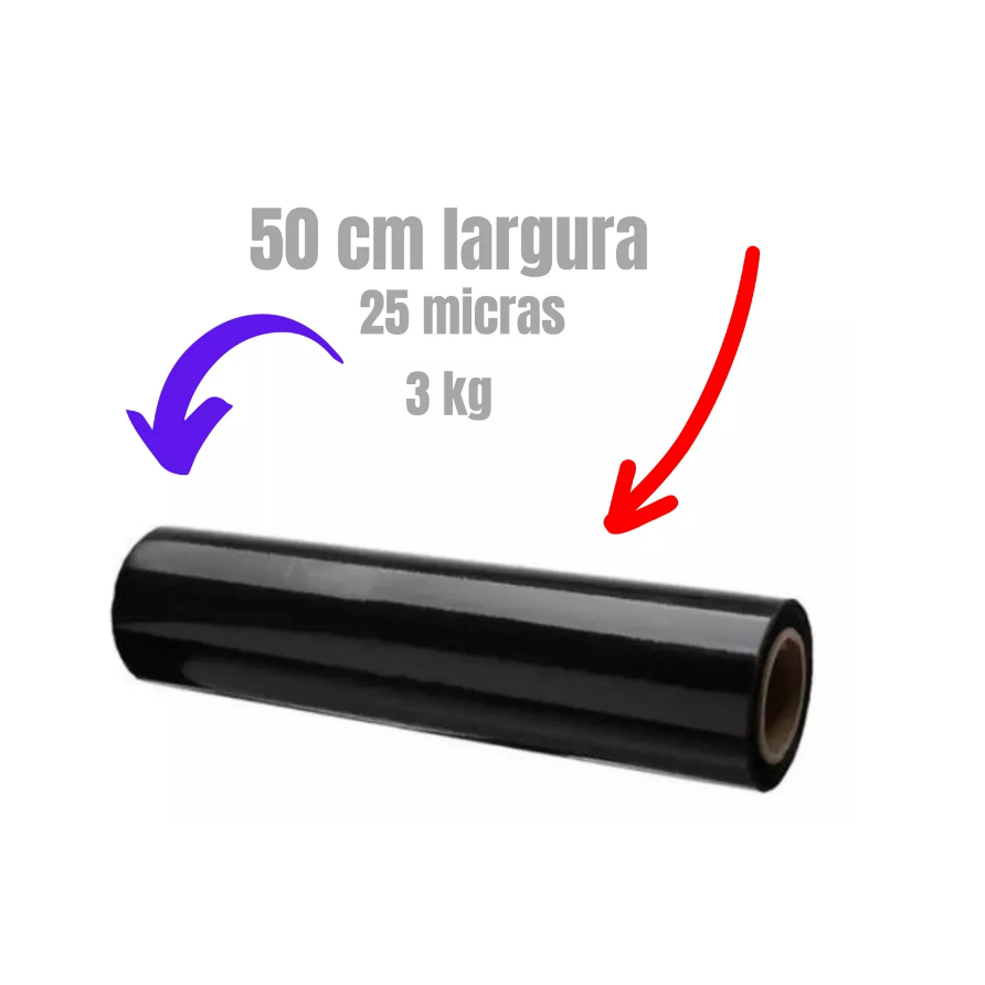 Filme Stretch Preto rolo de bobina 50cm X 25 Micras 3kg Embalagem E ...