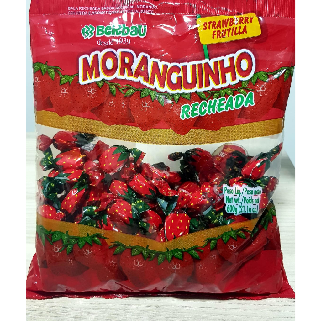 Kit 2 Pacotes Bala Morango Recheada 600g Berbau Moranguinho | Shopee Brasil