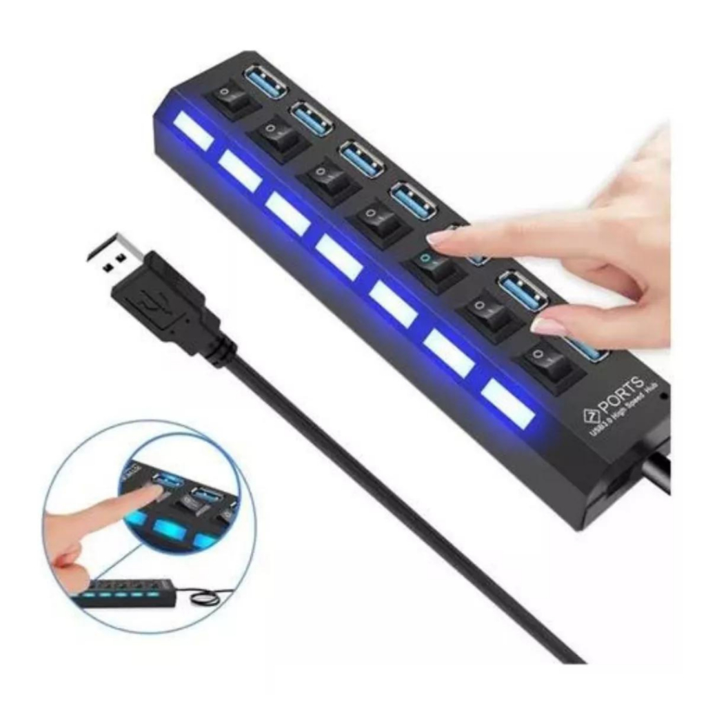 Hub De Usb 7 Portas 2.0 Hd Extensor High Speed Pen Drive Hd E LED p ...