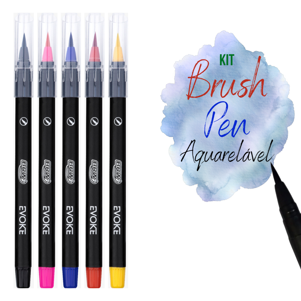 Kit 5 Canetas Brush Pen Aquarelável Brw Canetas Para Lettering | Shopee ...