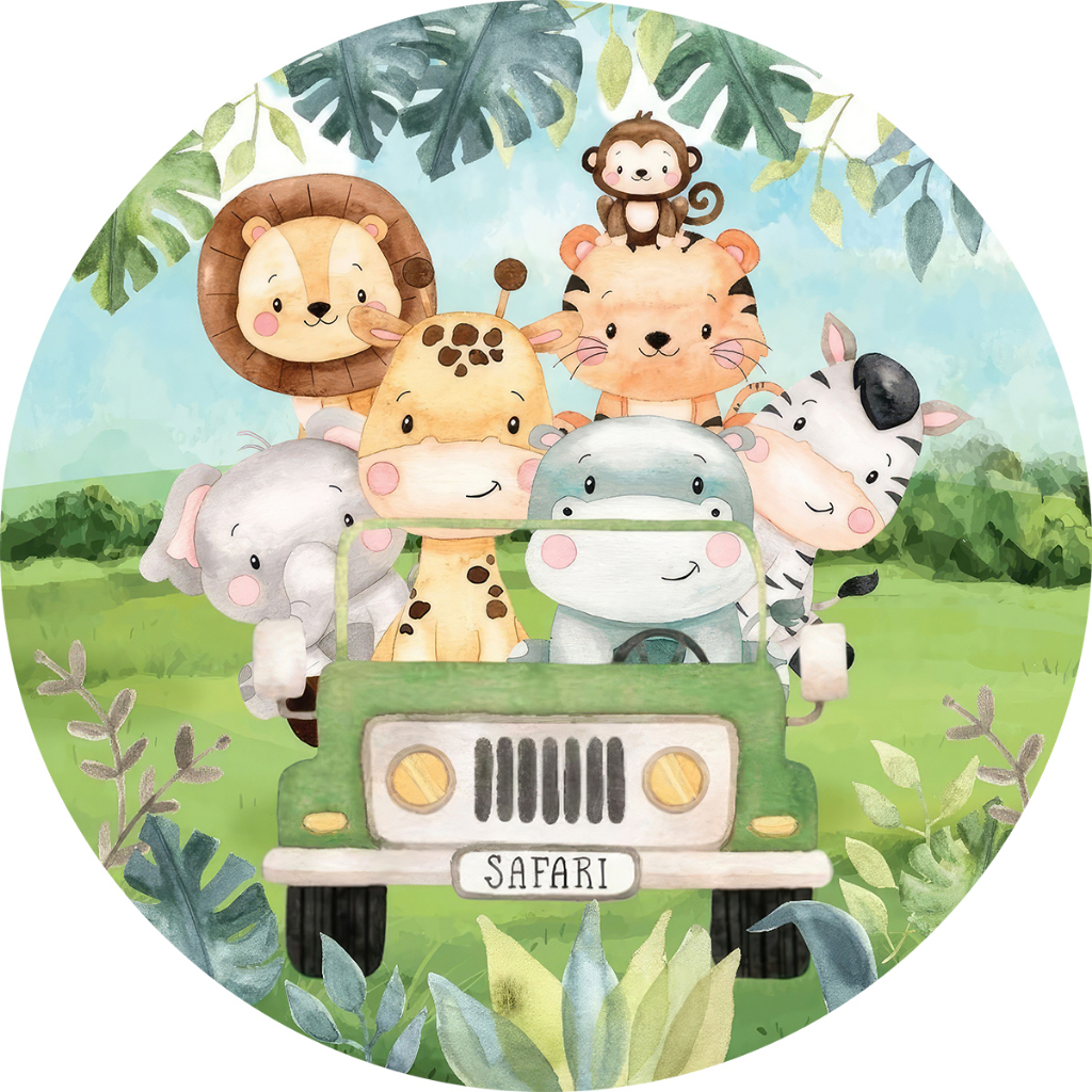 Painel Redondo Safari Baby Tecido Sublimado 1,5 x 1,5m | Shopee Brasil