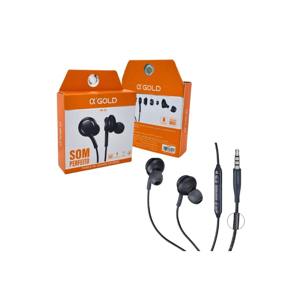 FONE DE OUVIDO INTRA-AURICULAR C/ MICROFONE MALHA - AGOLD - FN-S8 ...