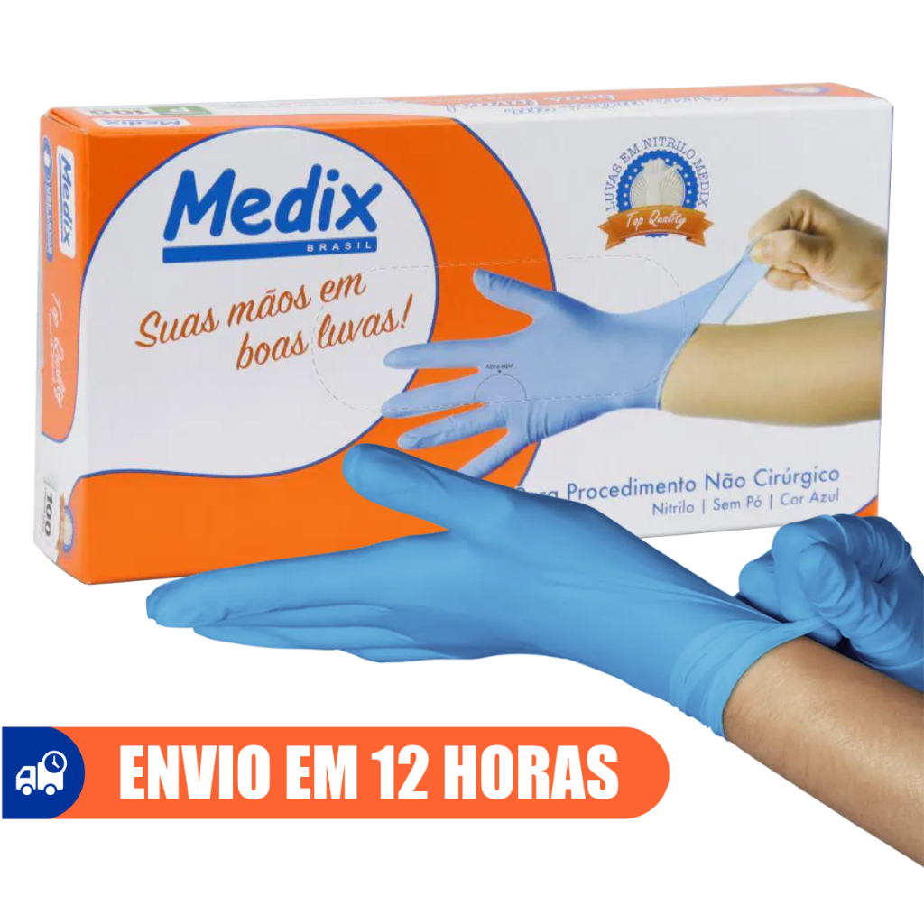 Luva Nitrilica Descartavel Azul Blue Sem Po 100un Procedimento Medix ...