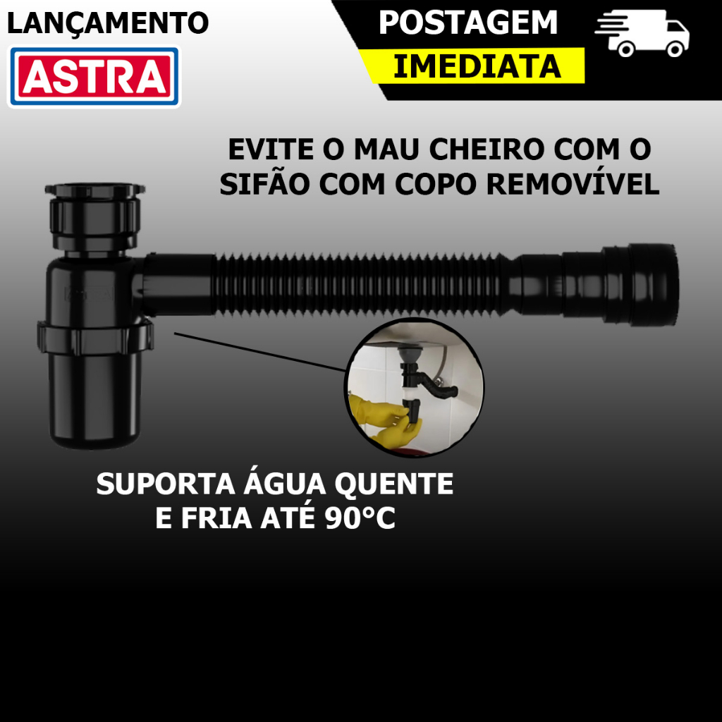 Sifão Copo Preto Sanfonado Universal - Astra | Shopee Brasil
