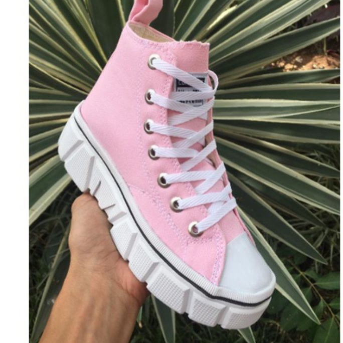 Tenis All Star Cano Alto Feminino Plataforma bota Tratorada Rosa ...