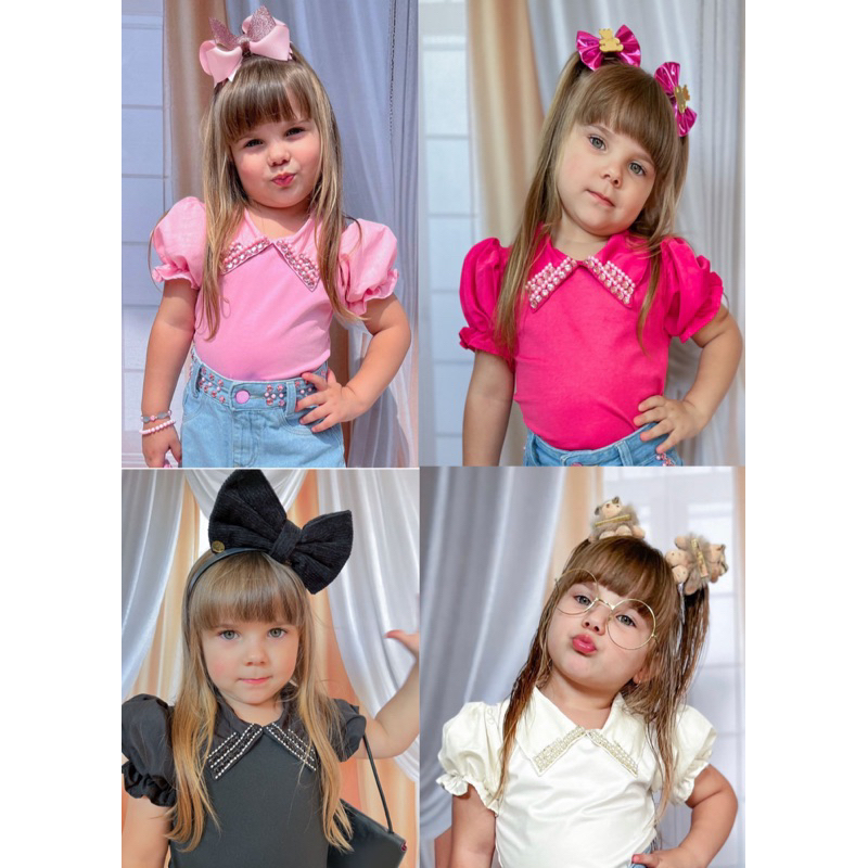 Blusa infantil luxo manga princesa com strass roupa festa | Shopee Brasil