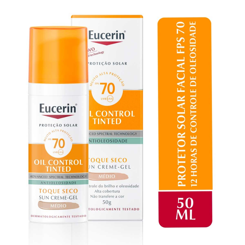 Protetor solar facial eucerin sun oil control tinted médio fps70 com ...