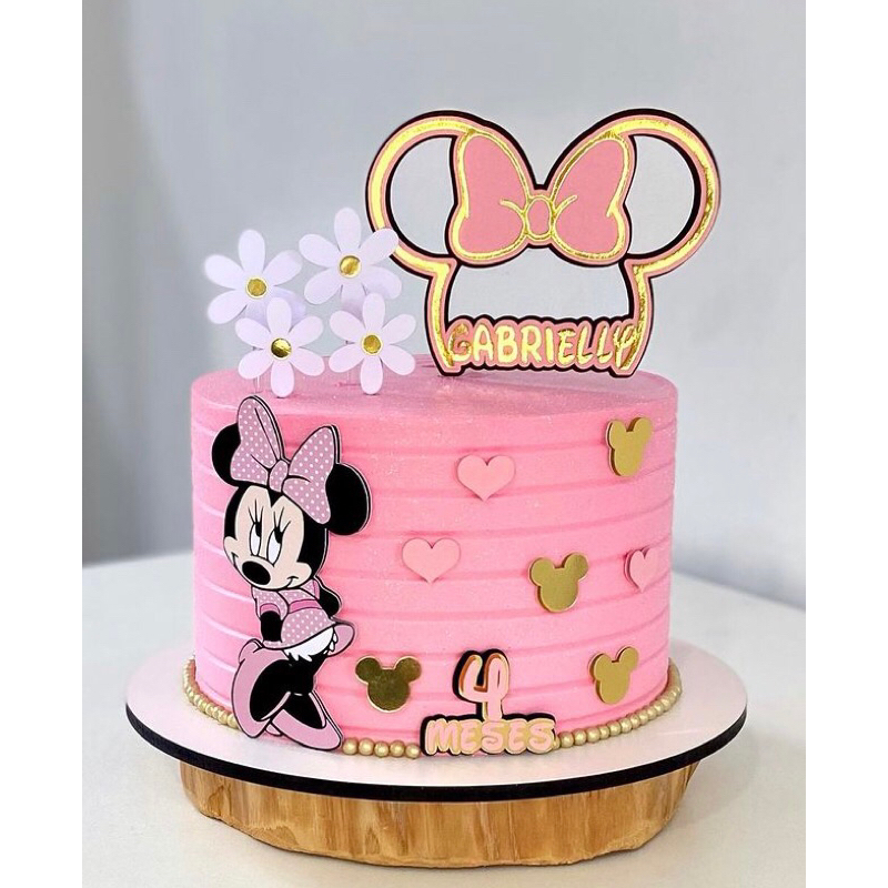 Topo de bolo personalizado MINNIE ROSA LUXO topper | Shopee Brasil