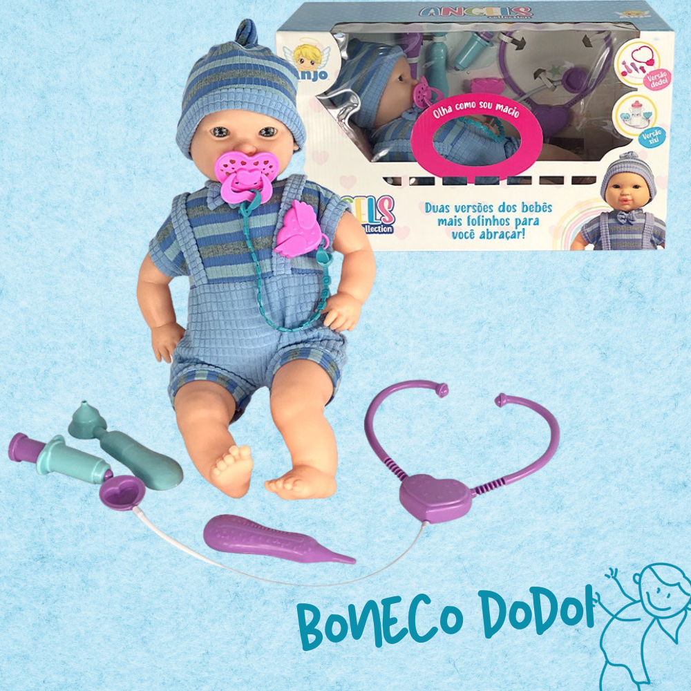 Boneco Menino Dodói Com Acessórios Chupeta Kit medico Bebe Reborn ...