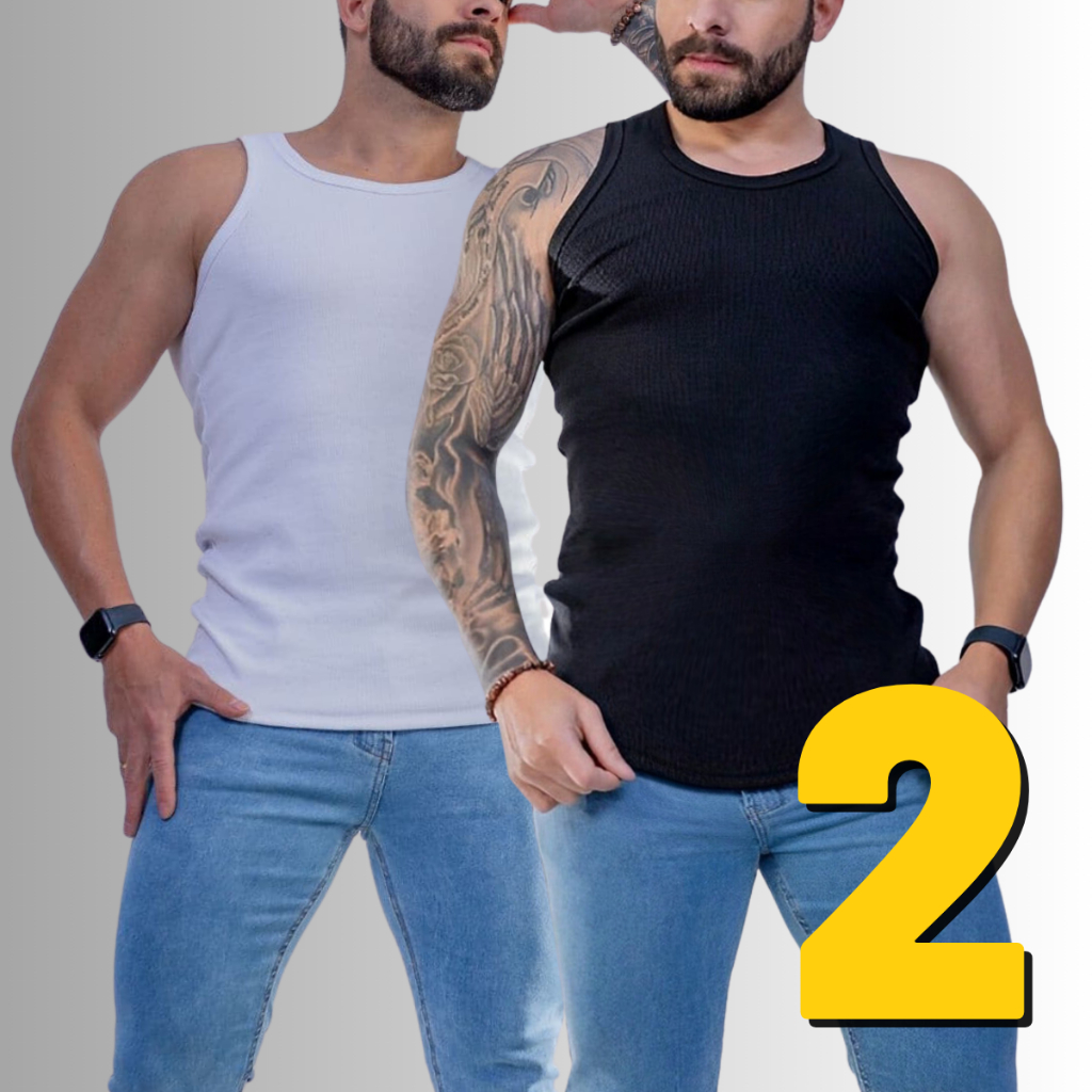 Regatas MasculinaCanelada Kit com 2 Camisetas Estilo Americano Slim Fit ...