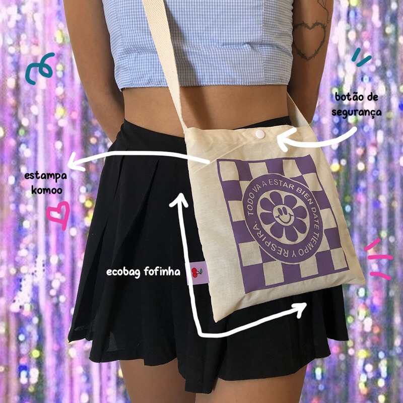 Mini ecobag transversal happy | Shopee Brasil