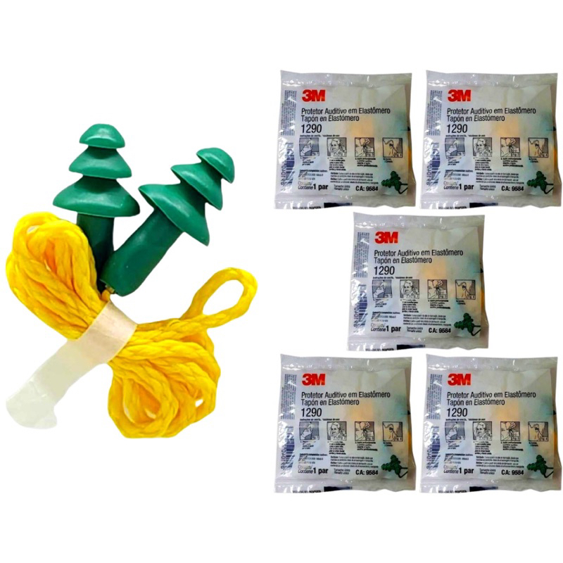 Kit 5 Protetor Auricular Auditivo Plug Em Elastômero 1290 3M Com Cordão ...