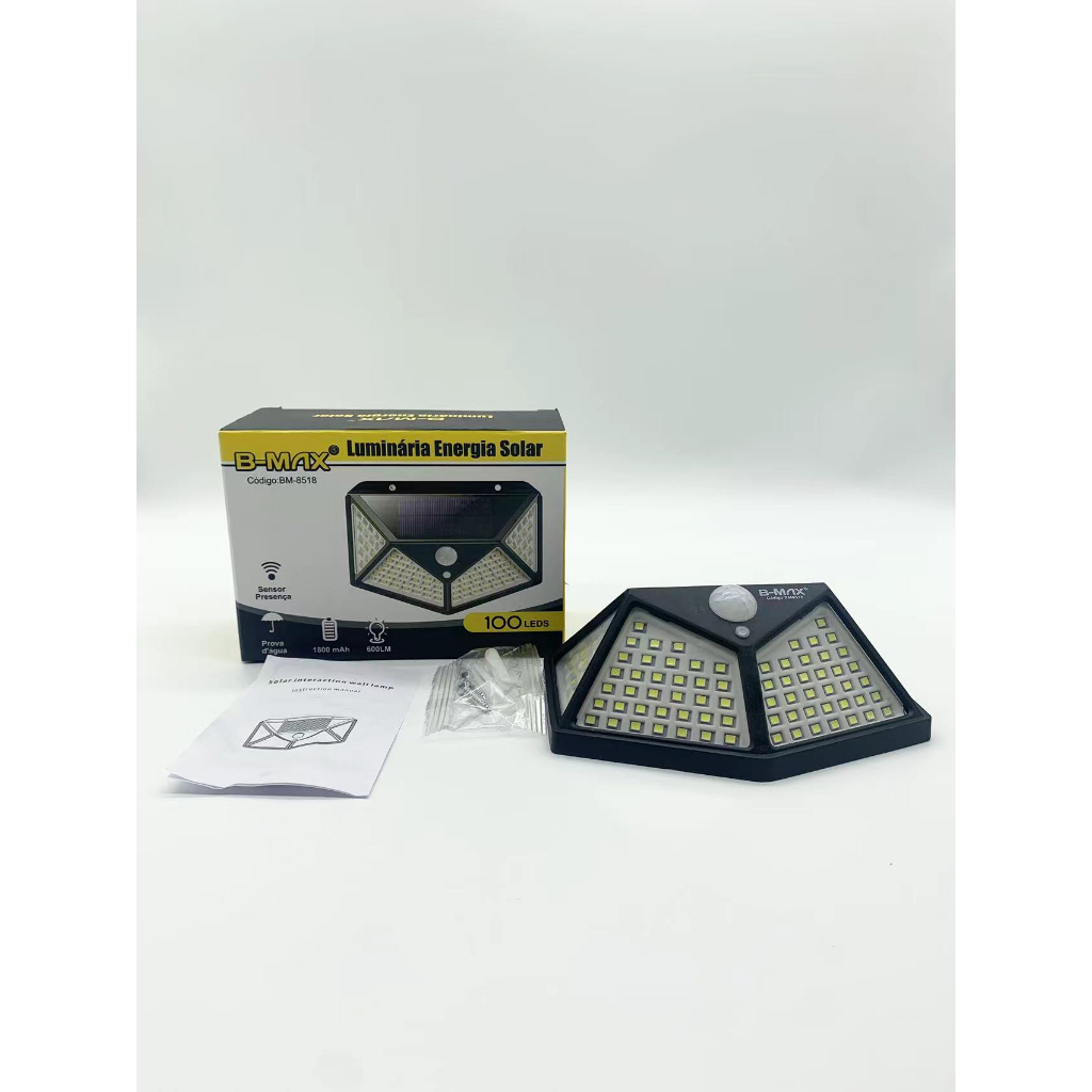 KIT 4 Luminária Solar 100 Led Com Sensor Jardim Prova D'Água Led Solar ...