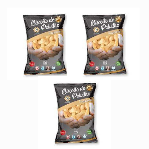 KIT C/ 3 BISCOITOS DE POLVILHO TRADICIONAL 80G | Shopee Brasil