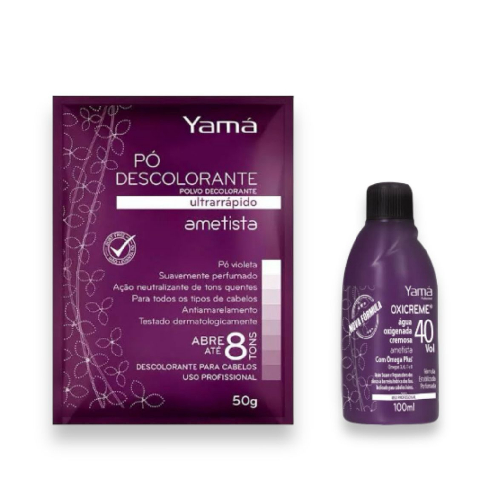 Kit Yama Pó Descolorante 8 tons 50g Agua Oxigenada 40vol 100ml | Shopee Brasil