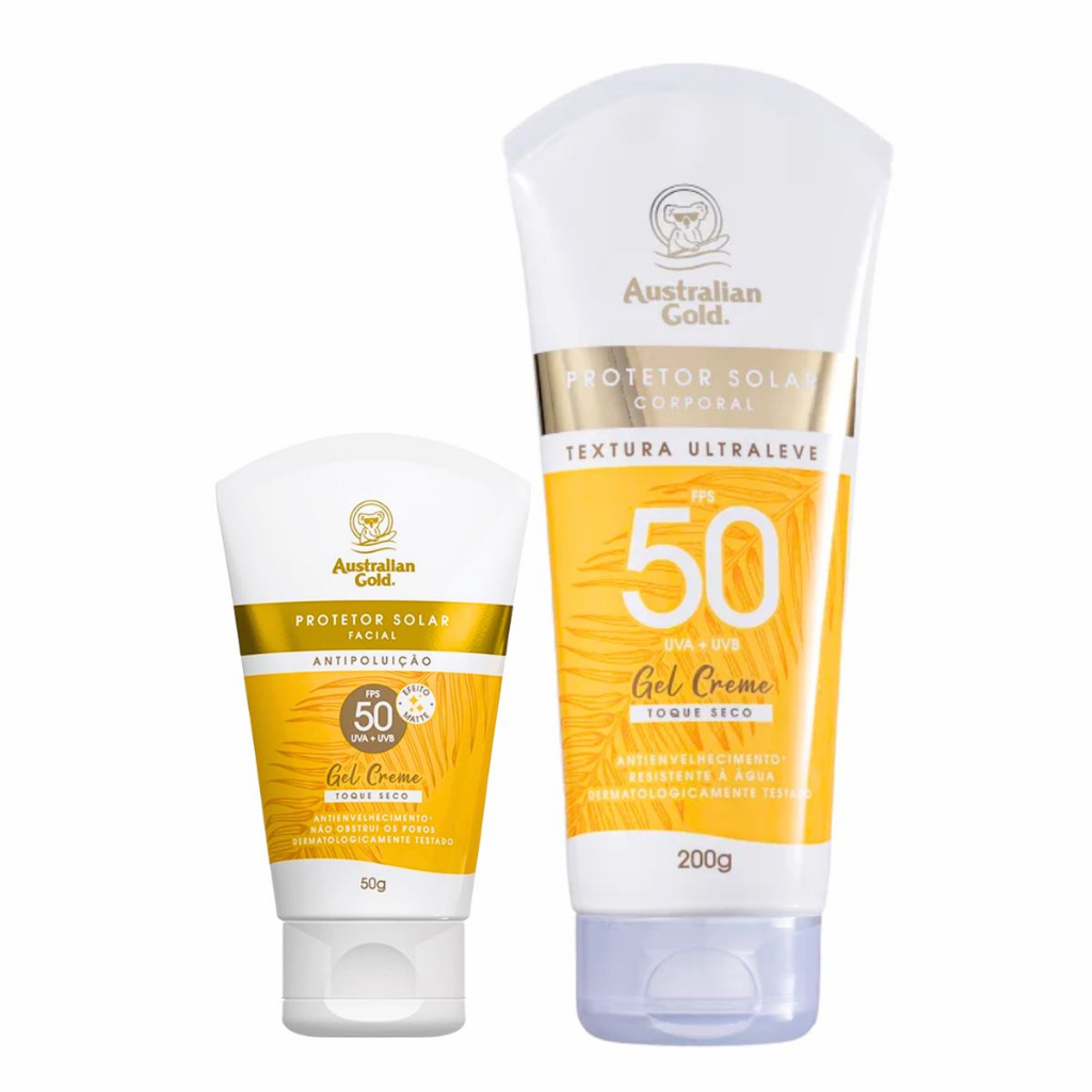 KIT AUSTRALIAN GOLD PROTETOR SOLAR FACIAL + CORPORAL FPS50 | Shopee Brasil