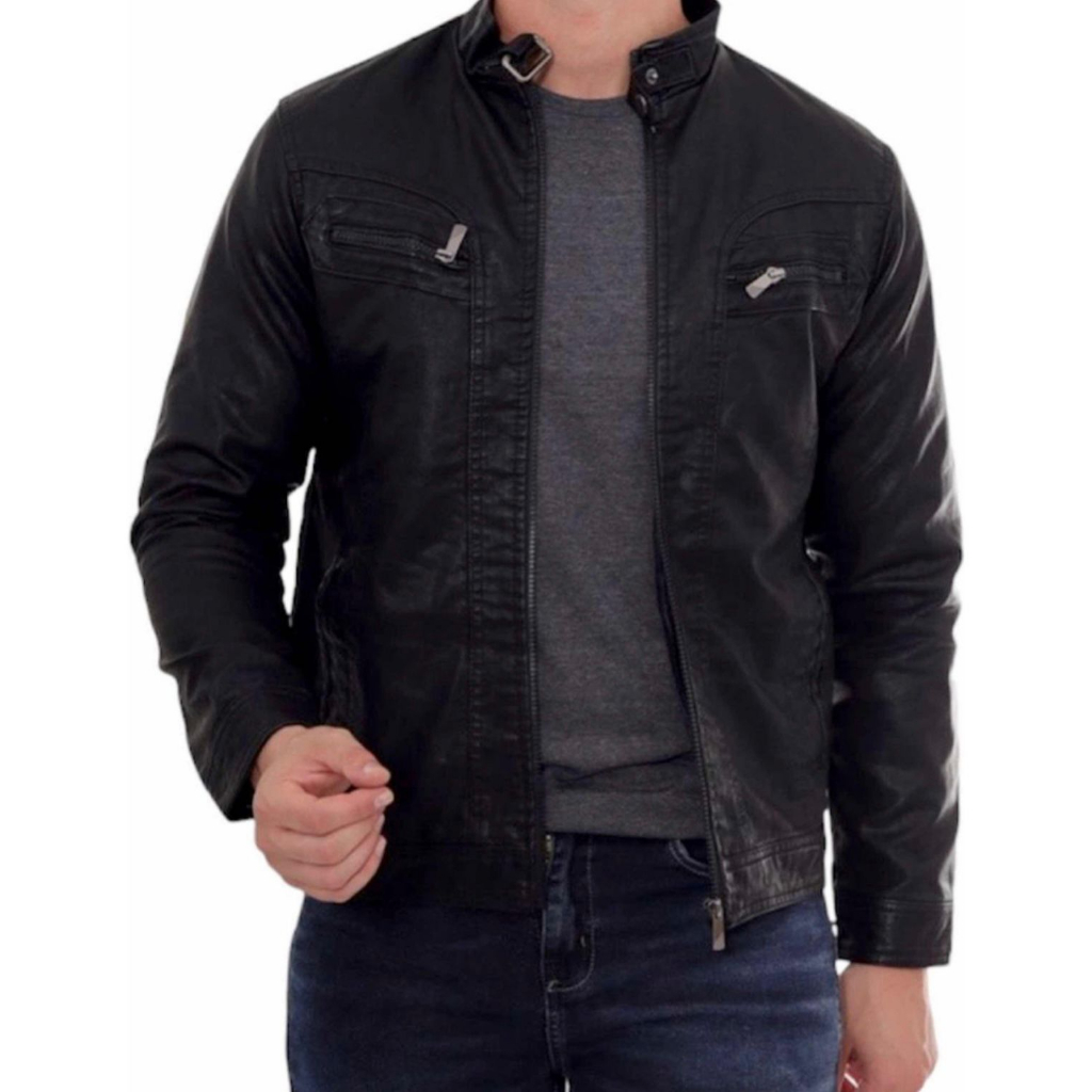 Jaqueta De Couro Masculina Moda Inverno Motoqueiro | Shopee Brasil