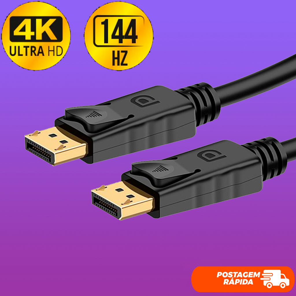 Cabo Displayport Blindado 4k Reforçado 144Hz 1,8 Metros Pra Placa de ...