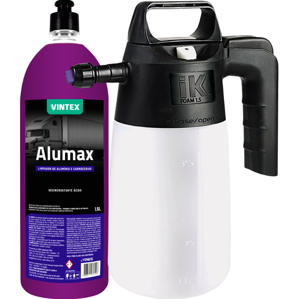 KIT SHAMPOO ALUMAX LIMPA ALUMINIO DESINCRUSTANTE 1,5L + SNOW FOAM ...