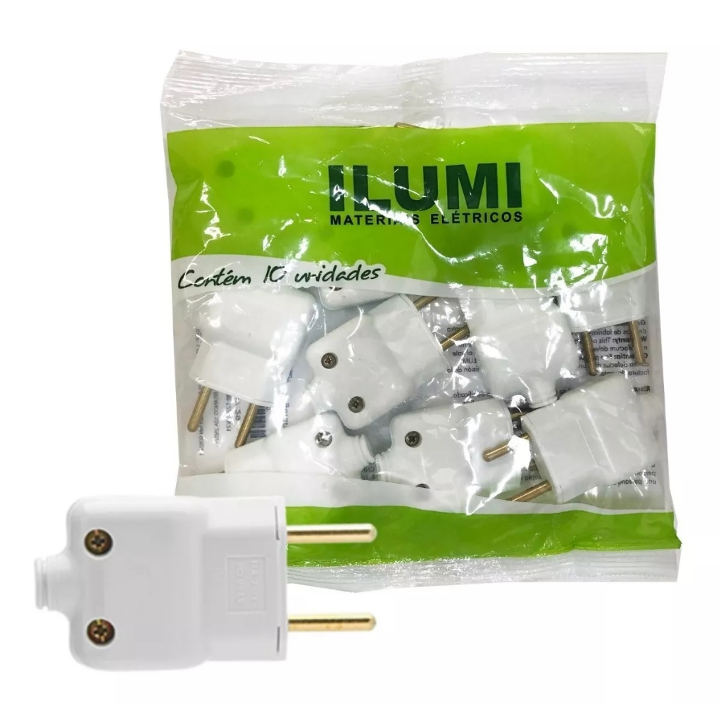 Plug Macho 2p 10A / 250v Branco para Extensão - Ilumi - UNIDADE ...