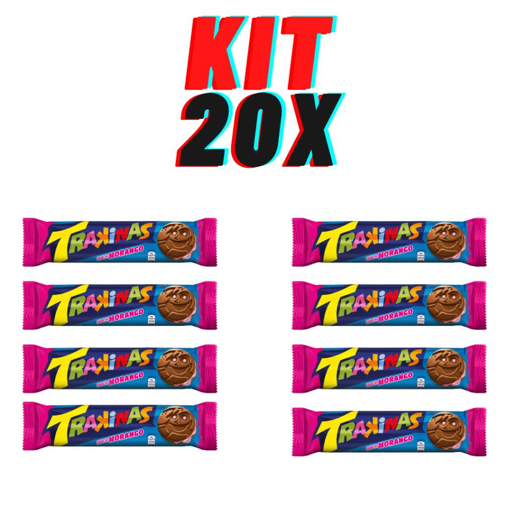 Kit 20 Pacotes de Bolacha Trakinas Recheada Morango 126g | Shopee Brasil
