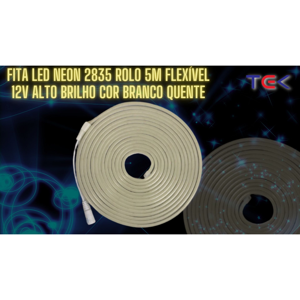 Fita led Neon 2835 Rolo 5m Flexível 12v Alto Brilho Cor Branco quente ...