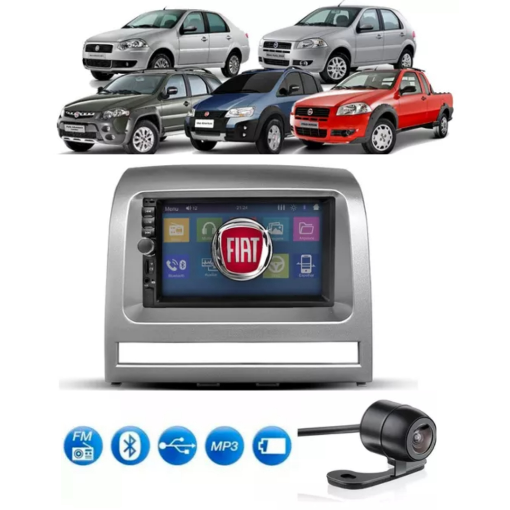 Central Multimídia 2 Din Mp5 Fiat Palio Siena Ideia Câmera Moldura Prata | Shopee Brasil