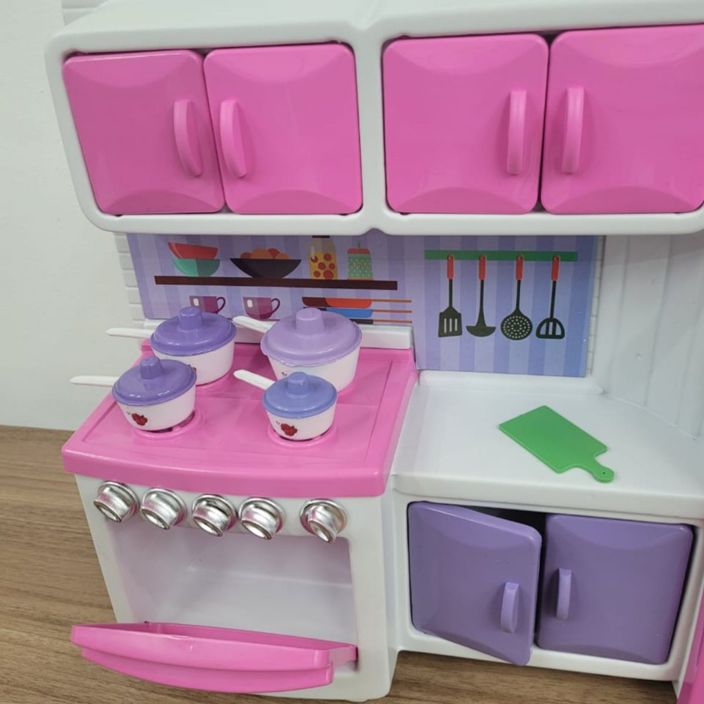 Kit De Cozinha Infantil Rosa Brinquedo Completa Fogão Geladeira Forno Panelinhas Lua de Cristal ...