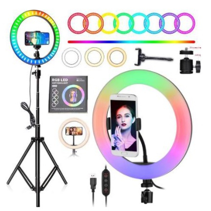 Ring Light Colorido 10 Polegadas com Tripe 2,10mt - Kit RGB | Shopee Brasil