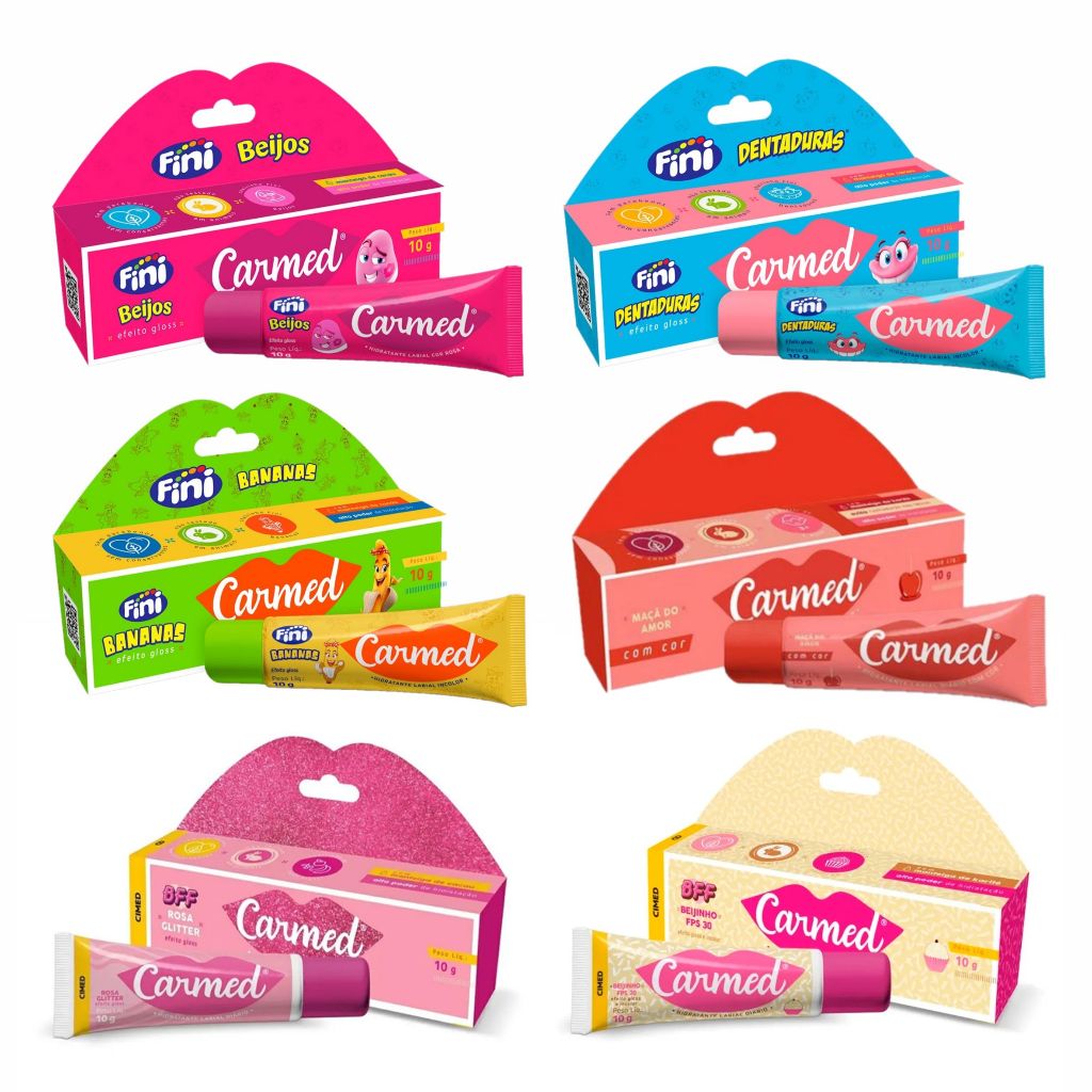 Hidratante Labial Carmed Fini Dentadura, Beijo, Banana, Maçã do Amor ...