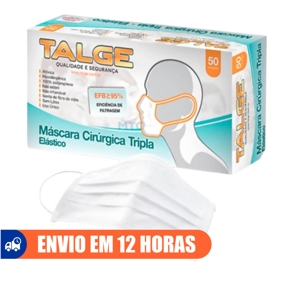 Máscara Cirúrgica 50un Descartável Tripla Branca Elástico Talge ...
