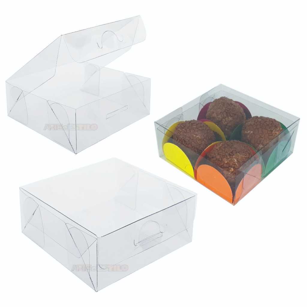 50 Caixas Caixinhas De Acetato Transparente Medidas 7x7x4 caixa para 4 ...