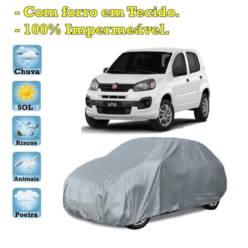Capa com forro cobrir carro Fiat Novo Uno 100% Impermeável Proteção ...