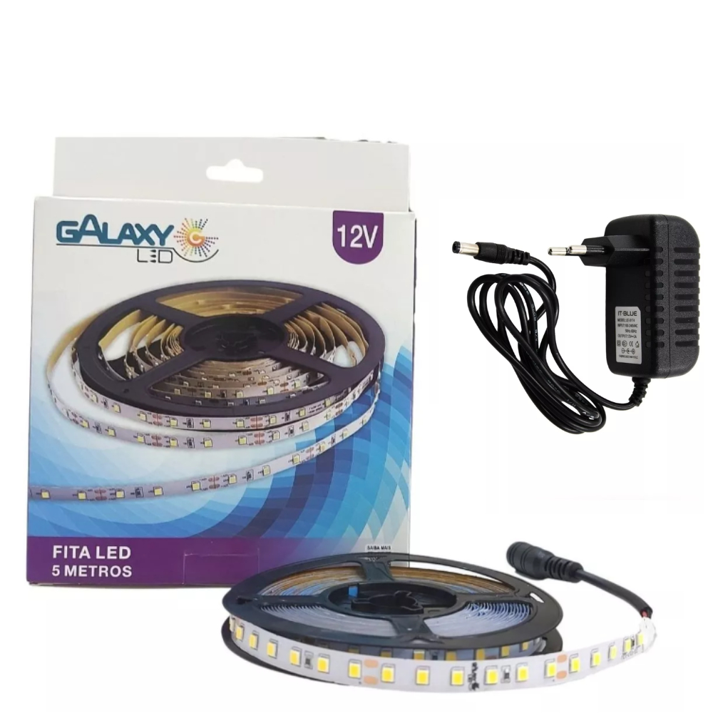 Fita LED 5 Metros 120LEDS por Metro 12V Branco Quente Branco Frio Com Fonte 3A 12V 36W Para ...