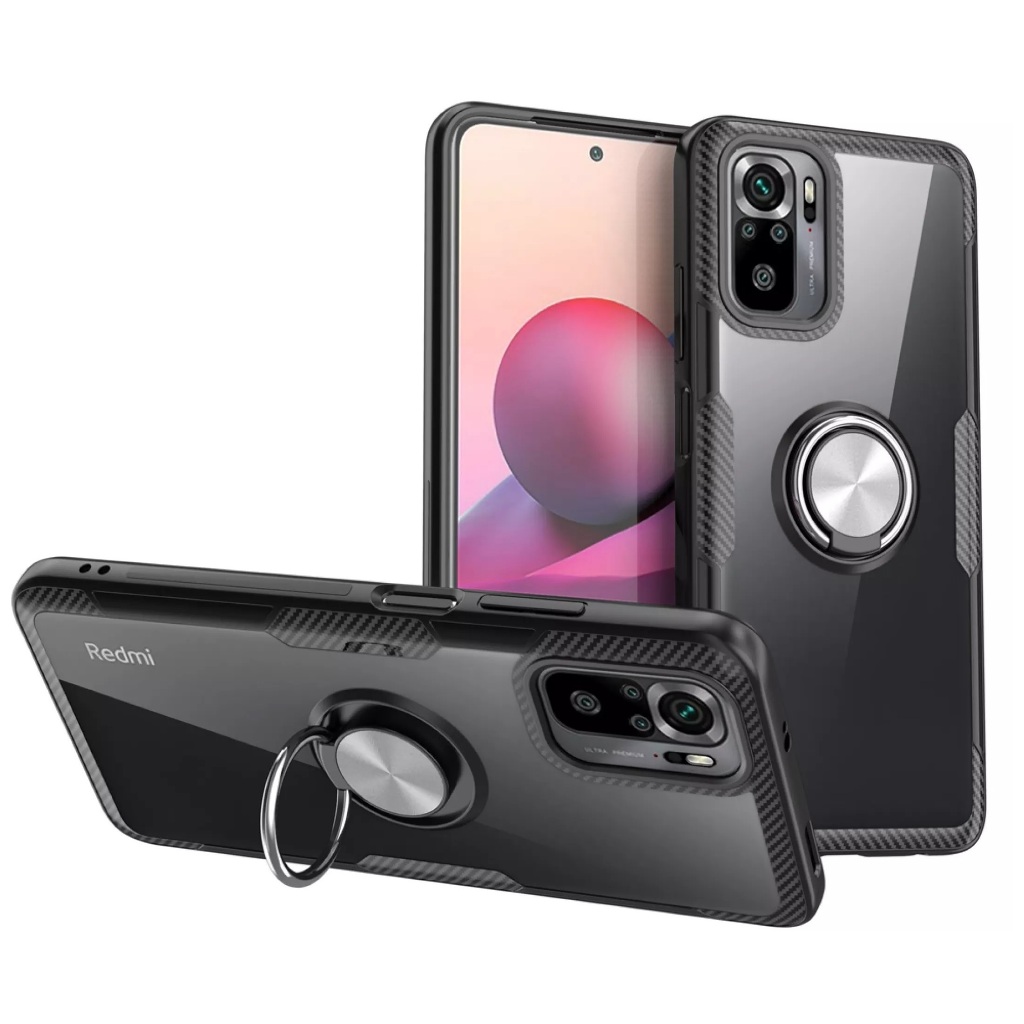 Capa Case Xiaomi Redmi Note 10 4G / 10S (2021) (Tela 6.43) Carbon Clear Com Stand e Anel ...